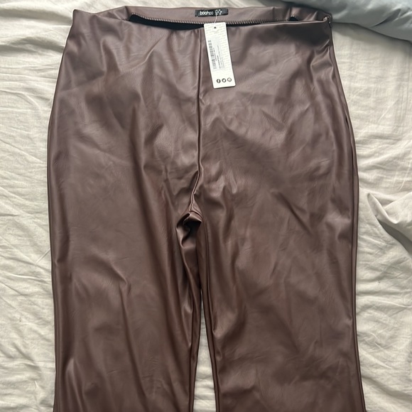 Boohoo Plus | Pants & Jumpsuits | Boohoo Brown Faux Flare Leather Pants ...